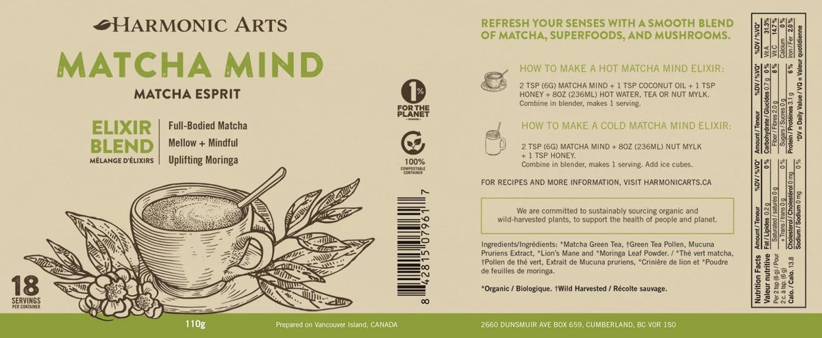 Harmonic Arts Matcha Mind Elixir 110g – The Root Cellar PEI