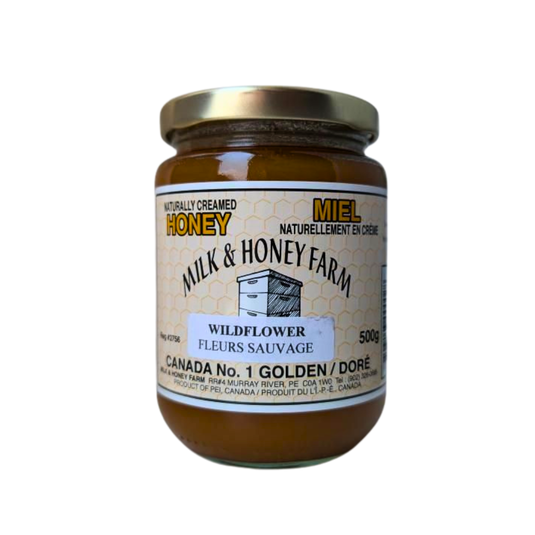 Milk and Honey Farm Creamed Wild Flower Honey 500g – The Root Cellar PEI